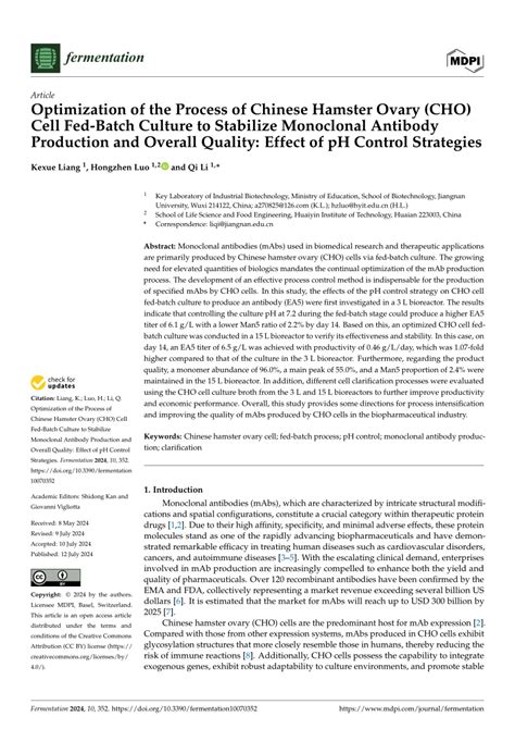 Pdf Optimization Of The Process Of Chinese Hamster Ovary Cho Cell Fed Batch Culture To