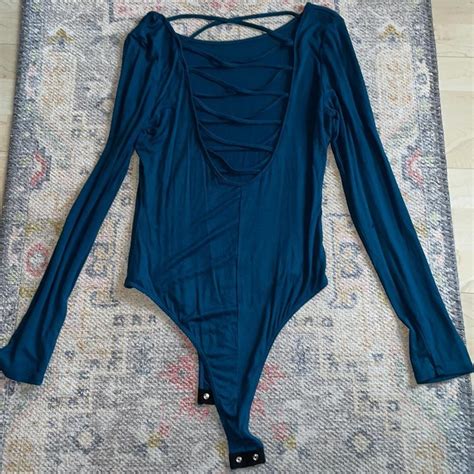 Forever 21 Teal Bodysuit Reversible Size Medium Depop