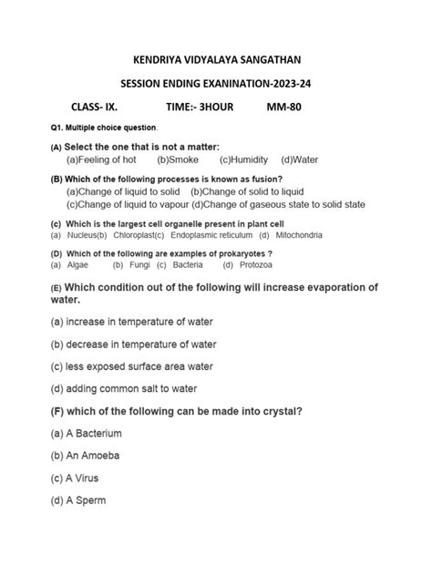 Class Ix Science Pt I 2019 20 Pdf Cell Biology Water