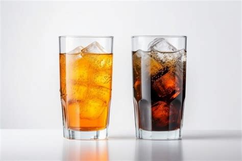 Vasos De Refresco De Cola Y Naranja Y Agua Con Gas De Limonada Sobre Fondo Blanco Con Cubo De