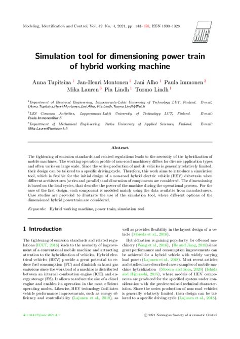 Pdf Simulation Tool For Dimensioning Power Train Of Hybrid Working