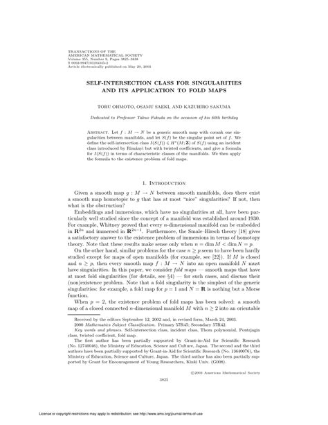 Pdf Self Intersection Class For Singularities And Its Application To Fold Maps