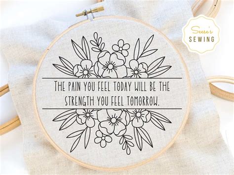 Flowers Hand Embroidery Pdf Pattern Inspirational Quote Digital
