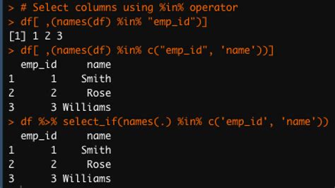 usage of in operator in r spark by {examples}