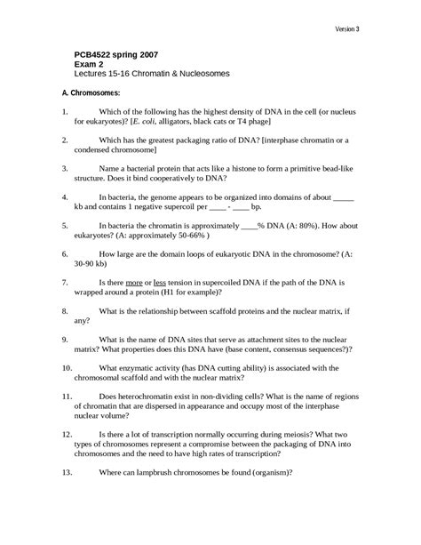 Chromatin And Nucleosomes Lecture Notes Pcb 4522 Docsity