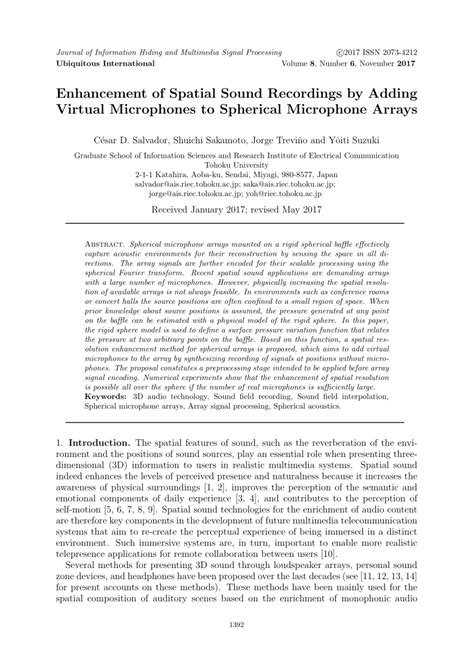 Pdf Enhancement Of Spatial Sound Recordings By Adding Virtual