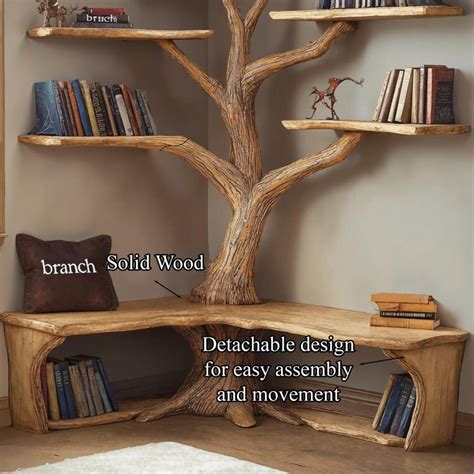 Entryway Bench With Tree Bookcase Corner Floating Shelf Lshaped Bench Driftwood Branch Floating