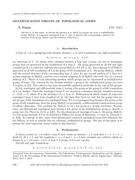 Pdf Multiplication Groups Of Topological Loops
