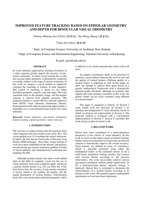 pdf improved feature tracking based on epipolar geometry and depth