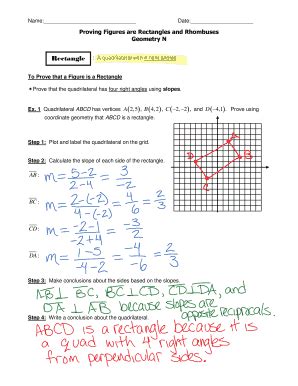 Name Date Proving Figures Are Rectangles And Rhombuses Geometry N Rectangle A Quadrilateral