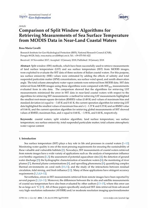 Pdf Comparison Of Split Window Algorithms For Retrieving Measurements