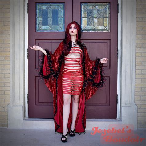 Velvet Sheer Spider Web Robe Black Red Vampire Duster Feather Beaded