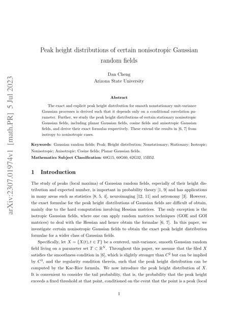 pdf peak height distributions of certain nonisotropic gaussian random