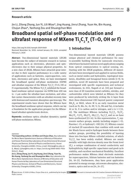 Pdf Broadband Spatial Self Phase Modulation And Ultrafast Response Of Mxene Ti3c2tx T O Oh Or F