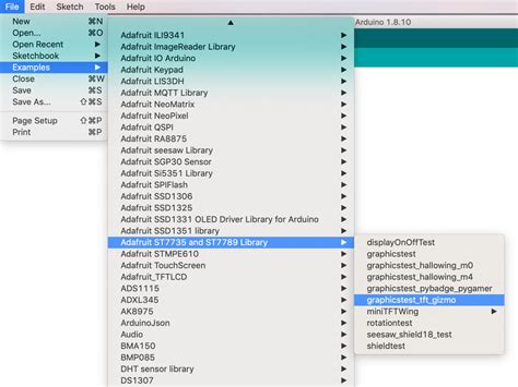 arduino libraries and test adafruit circuit playground tft gizmo