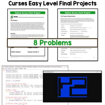 Python And Curses Final Coding Project Easy Level Editable Bundle