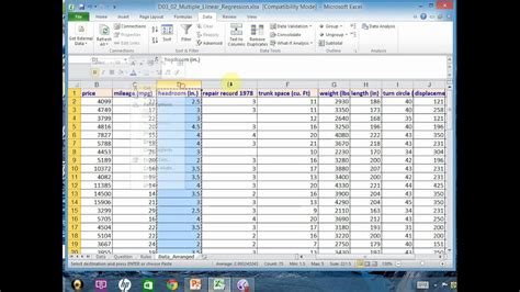 How To Do Multiple Linear Regression Using Excel Youtube