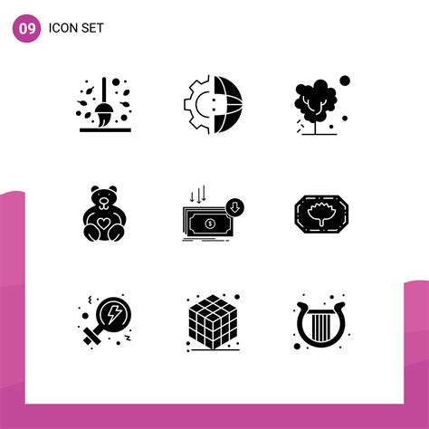 Universal Icon Symbols Group Of 9 Modern Solid Glyphs Of Loving Hearts