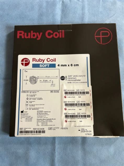 New Penumbra Ruby Coil Soft 4 Mm X 6 Cm 025 Id Miniimum Microcatheter Ref Rby4c0406 Catheters
