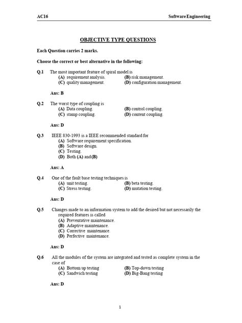 Software Engineering Mcq Pdf Software Testing Reliability