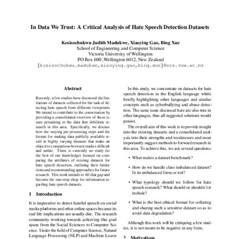 In Data We Trust A Critical Analysis Of Hate Speech Detection Datasets