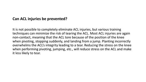 PPT ACL TEARS CAUSES PREVENTION TREATMENT PowerPoint Presentation ID