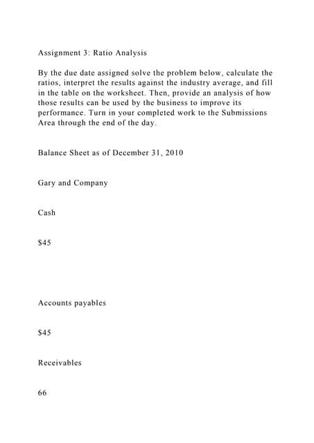 Assignment 3 Ratio Analysisby The Due Date Assigned Solve The Pdocx