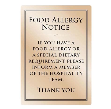 Food Allergy Sign Notice Allergen Intolerances Inform Hospitality Team