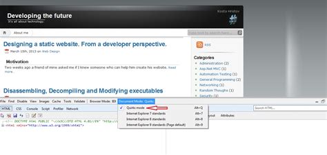 Developing The Future Disabling The Quirks Mode Under Internet Explorer