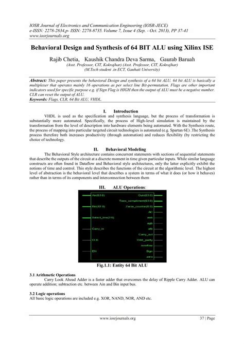pdf behavioral design and synthesis of 64 bit alu using xilinx ise