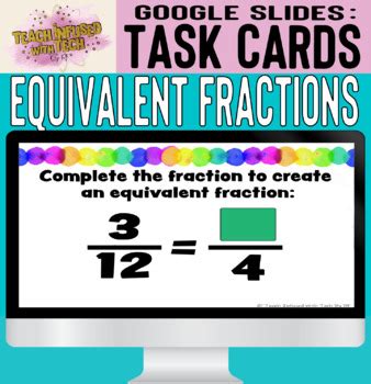 FREEBIE Google Slides Digital Task Cards Equivalent Fractions TPT