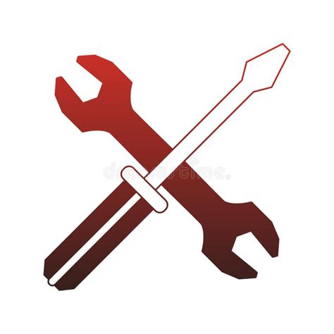 Screwdriver And Wrench Construction Tools Red Lines Stock Vector