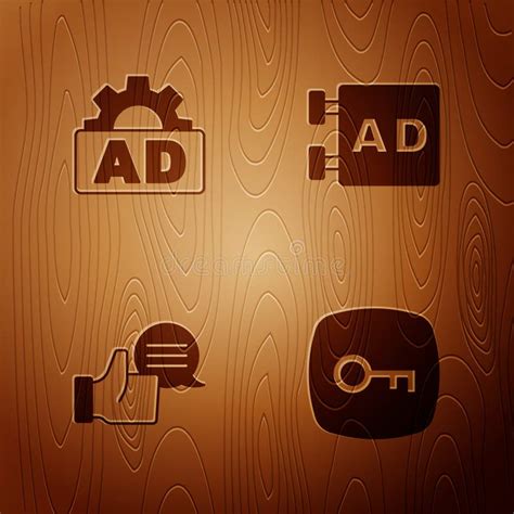 Set Key Advertising Customer Product Rating And On Wooden Background Vector Stock