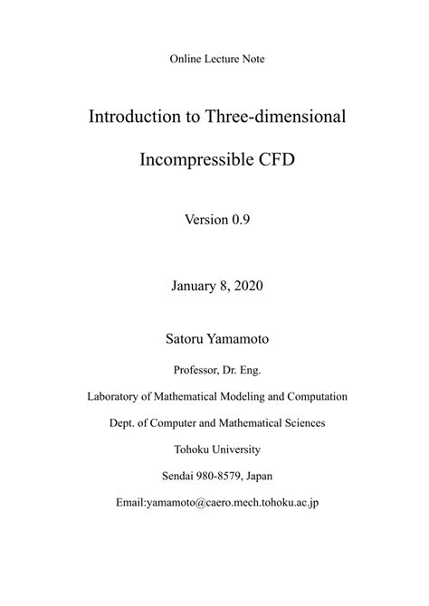 Pdf Introduction To Three Dimensional Incompressible Cfd