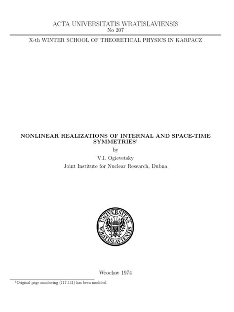 Nonlinear Realizations Of Internal And Space Time Symmetries Pdf