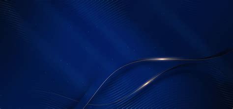 추상 3d 골드 곡선 진한 파란색 리본 진한 파란색 리본 진한 파란색 배경에 조명 효과와 텍스트를위한 복사 공간으로 반짝입니다