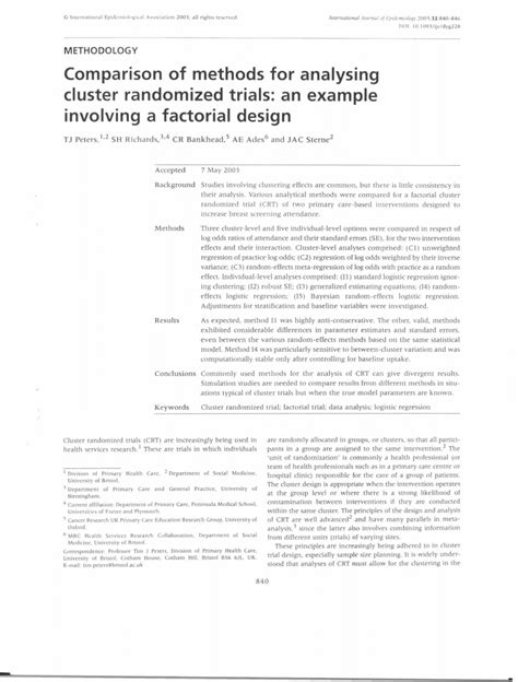 Pdf Comparison Of Methods For Analysing Cluster Randomized Trials An