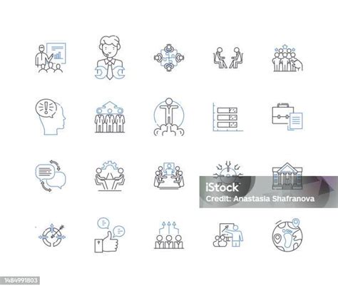 Workforce 구성원 라인 아이콘 모음입니다 직원 직원 팀원 동료 동료 노동자 작업자 벡터 및 선형 그림 관리자 운영자 보조 개요 표지판 세트 강사에 대한 스톡 벡터