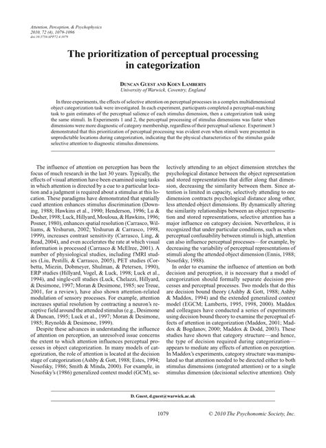 Pdf The Prioritization Of Perceptual Processing In Categorization