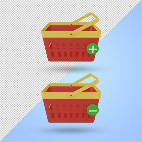 Carro de compras 3d con iconos más y menos el concepto de sumar y