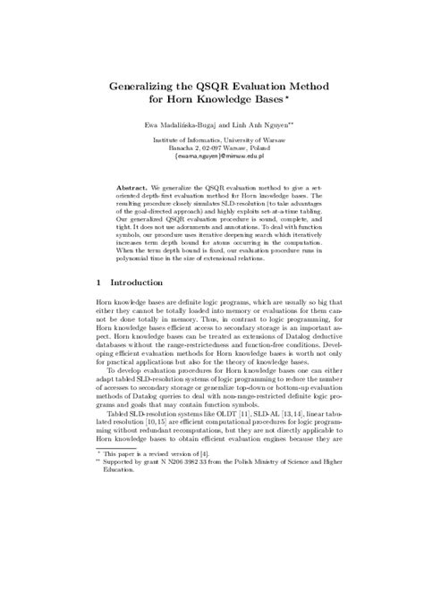 pdf generalizing the qsqr evaluation method for horn knowledge bases