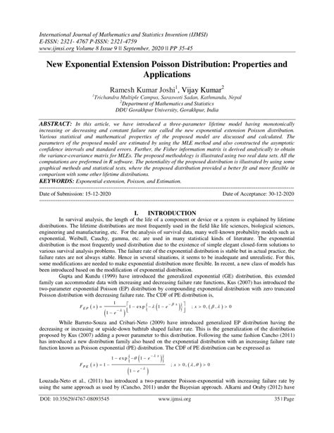 Pdf New Exponential Extension Poisson Distribution Properties And Applications