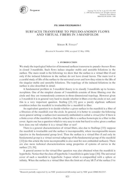 pdf surfaces transverse to pseudo anosov flows and …surfaces