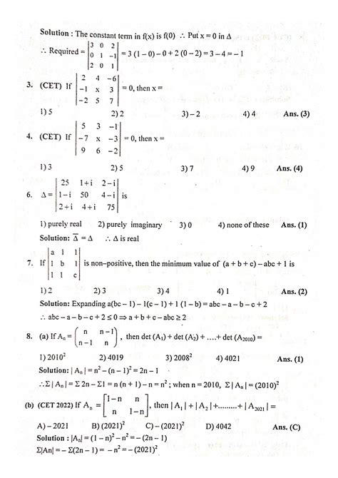 SOLUTION Matrices And Determinents Question Bank Part Studypool