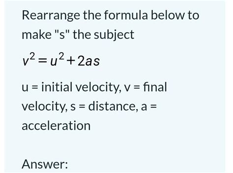 solved rearrange the formula below to make s the subject