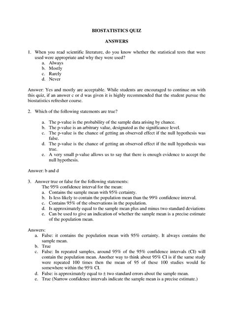 Biostatistics QUIZ Answers BIOSTATISTICS QUIZ ANSWERS When You Read Scientific Literature Do