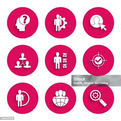 비즈니스 슈트 글로브와 사람들 돋보기 기어 대상 확인 마크 시간 관리 프로젝트 팀 베이스 질문 아이콘으로 인간의 머리를