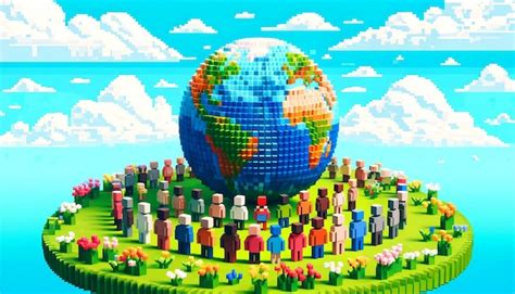 Premium Vector Pixel Art Scene Symbolizing World Population