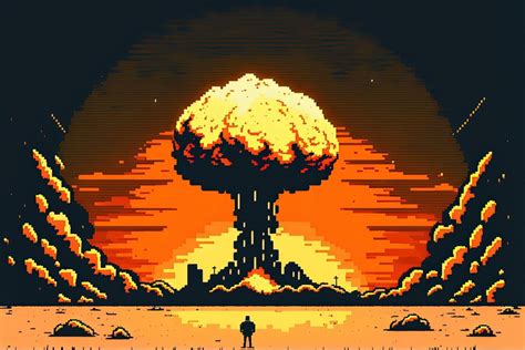 Premium AI Image | Pixel art atomic bomb explosion background in retro style for 8 bit game ...
