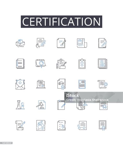 인증 라인 아이콘 컬렉션입니다 인수 계약 입찰 예산 책정 계약 비용 납품 벡터 및 선형 그림 효율성 윤리 예측 개요 표지판 설정 계약서에 대한 스톡 벡터 아트 및 기타